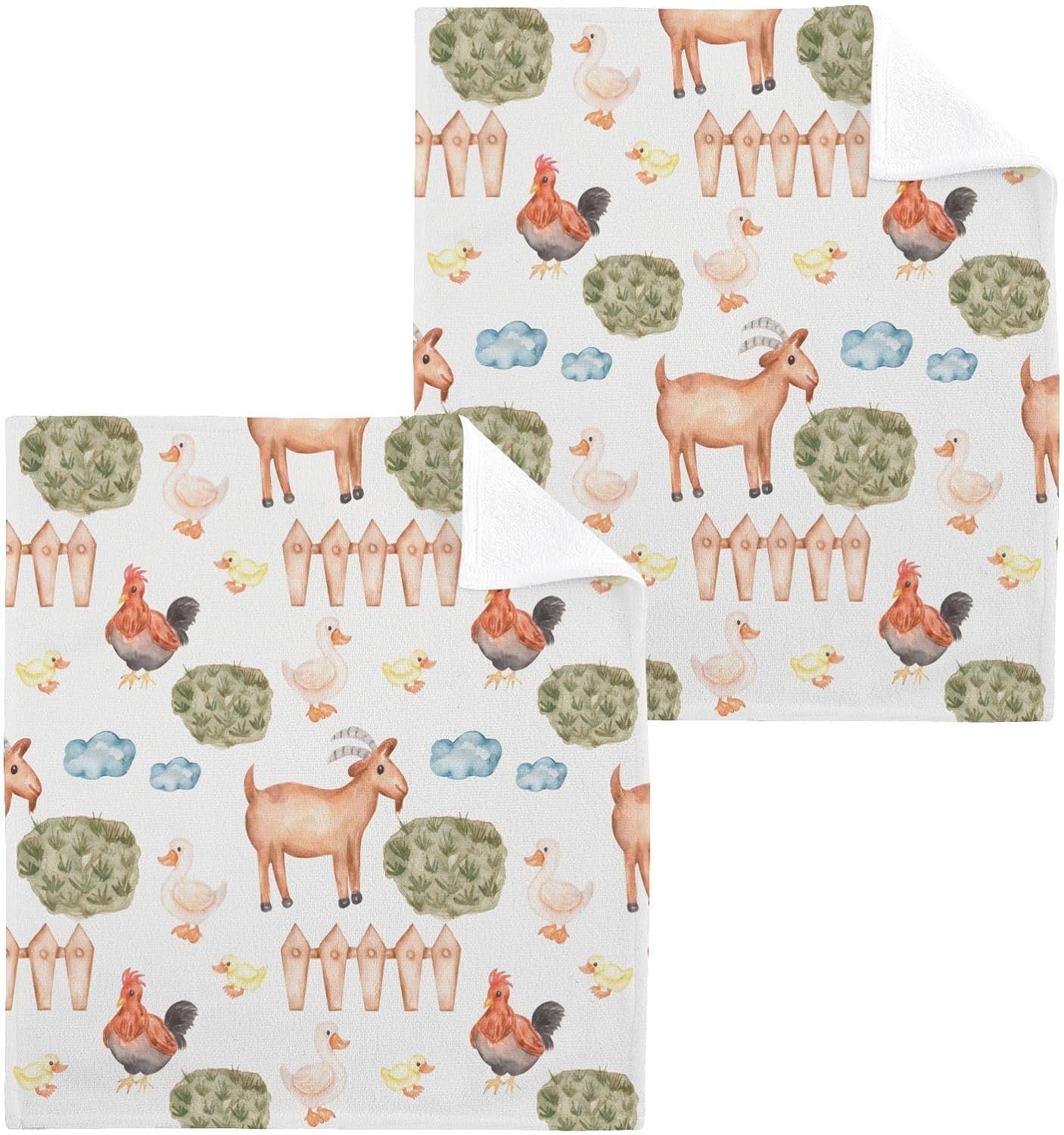 Farm Animals Wash Cloth Set of 4, 12 x 12 Inch Cotton Baby Washcloths ...