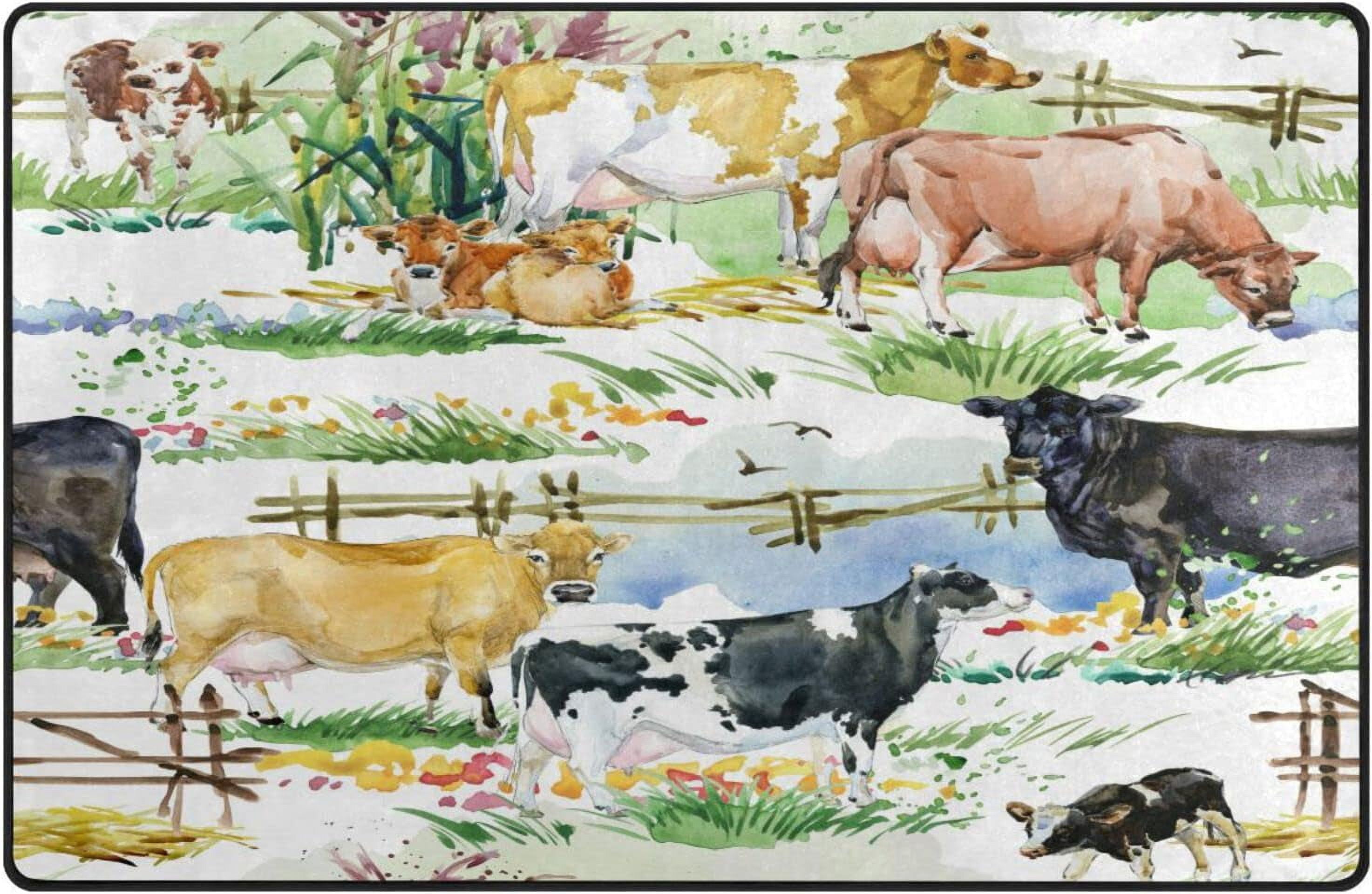 Farm Animals Watercolor Area Rugs Colorful Large Non-Slip Floor Mat ...