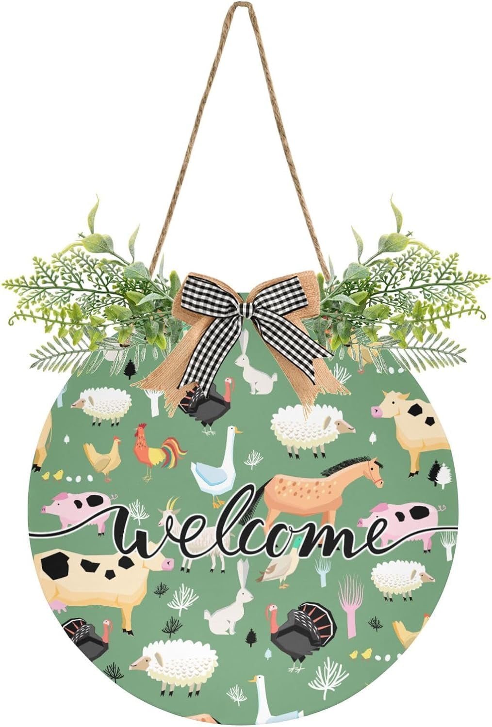 Farm Animals Welcome Sign Farmhouse Front Porch Door Hanging Welcome ...