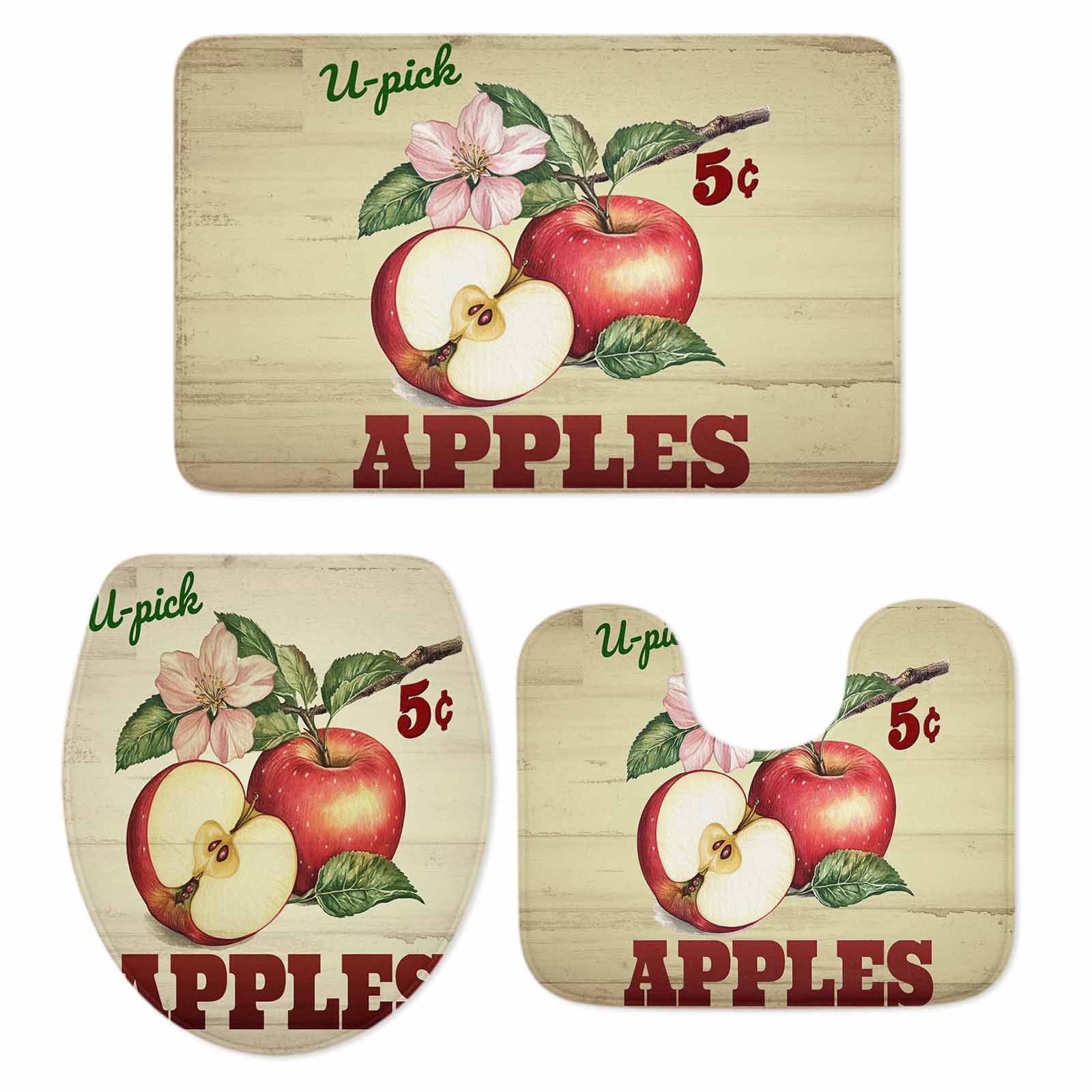 Farm Apples Floral Leaf Bathroom Rugs Set Art Vintage Country Wood ...