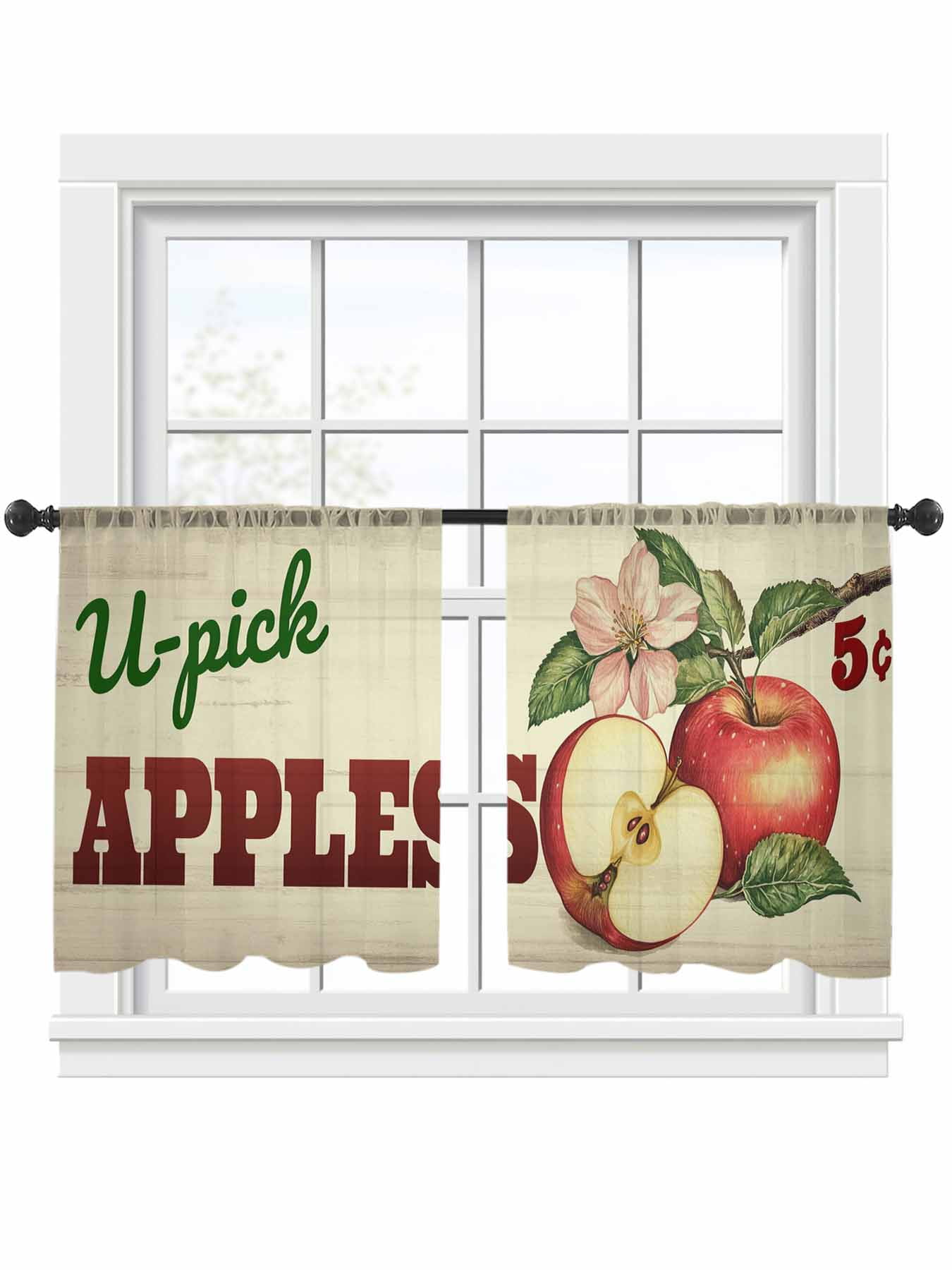 Farm Apples Floral Leaf Sheer Curtains for Living Room Bedroom, Art ...