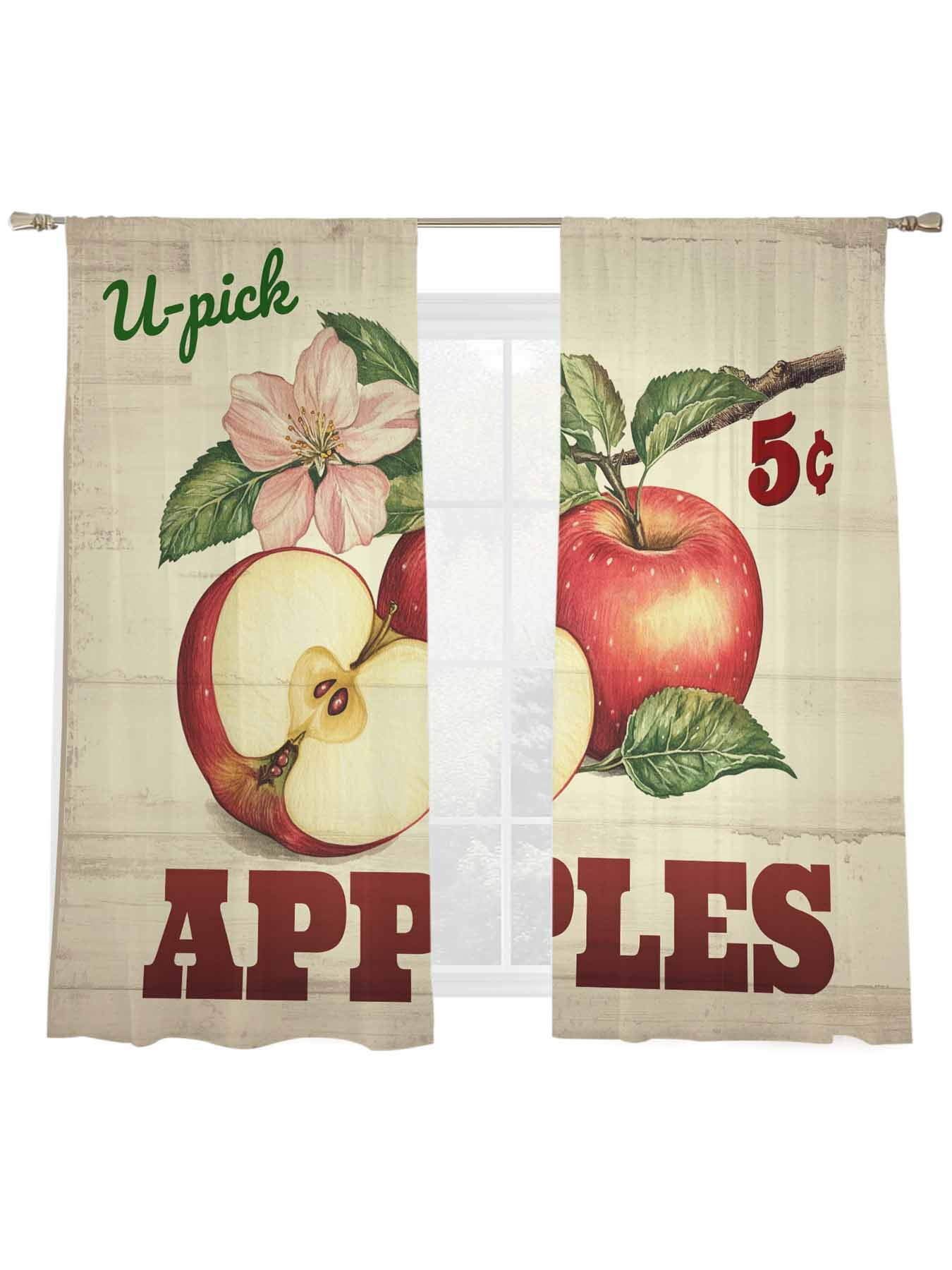 Farm Apples Floral Leaf Sheer Curtains for Living Room Bedroom, Art ...