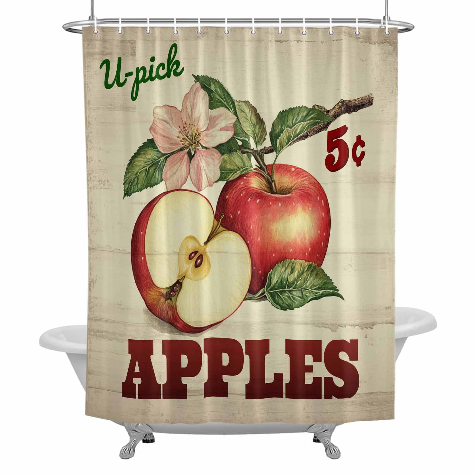 Farm Apples Floral Leaf Shower Curtain for Bathroom, Art Vintage ...