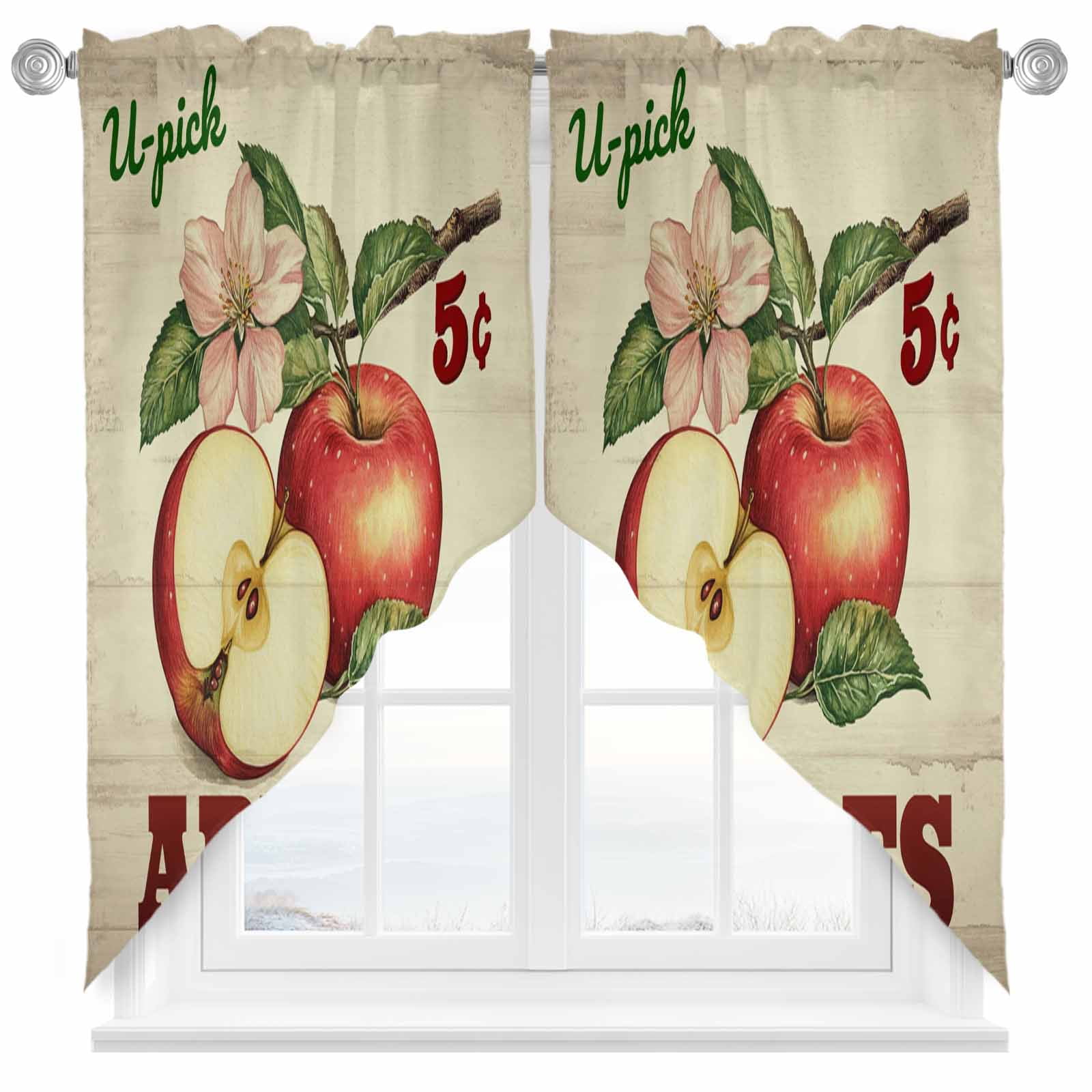 Farm Apples Floral Leaf Swag Kitchen Curtain Valances, Art Vintage ...