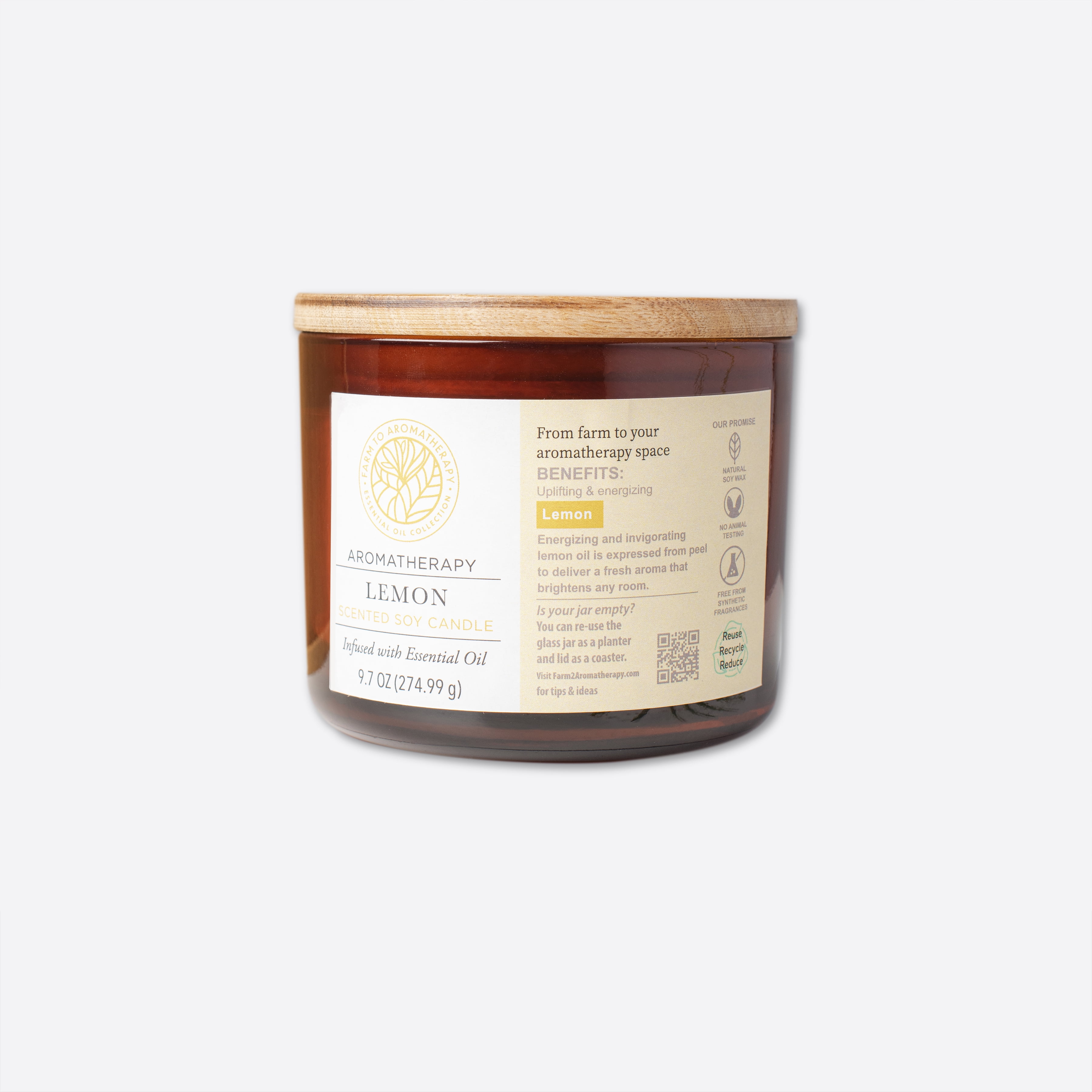 Farm to Aromatherapy 2-Wick Candle with Wooden Lid, 9.3 oz, Lemon ...