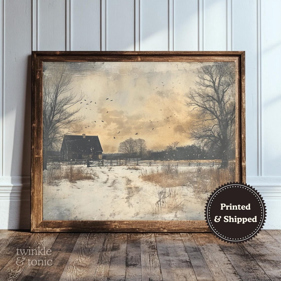 Farm Art Print Rustic Farmhouse Wall Dã©Cor Snowy Winter Country Poster ...