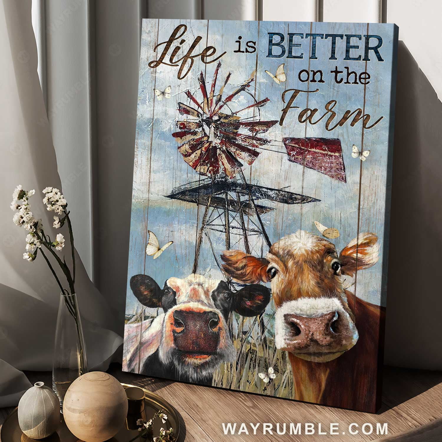 Farm Artwork, Lovely Cow Painting, Cute Windmill, Life Is Better On The ...