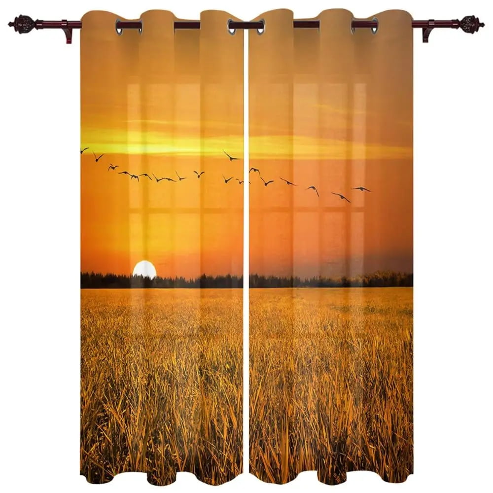 Farm Autumn Blue Sky White Cloud Trees Country Window Curtains Scenic ...
