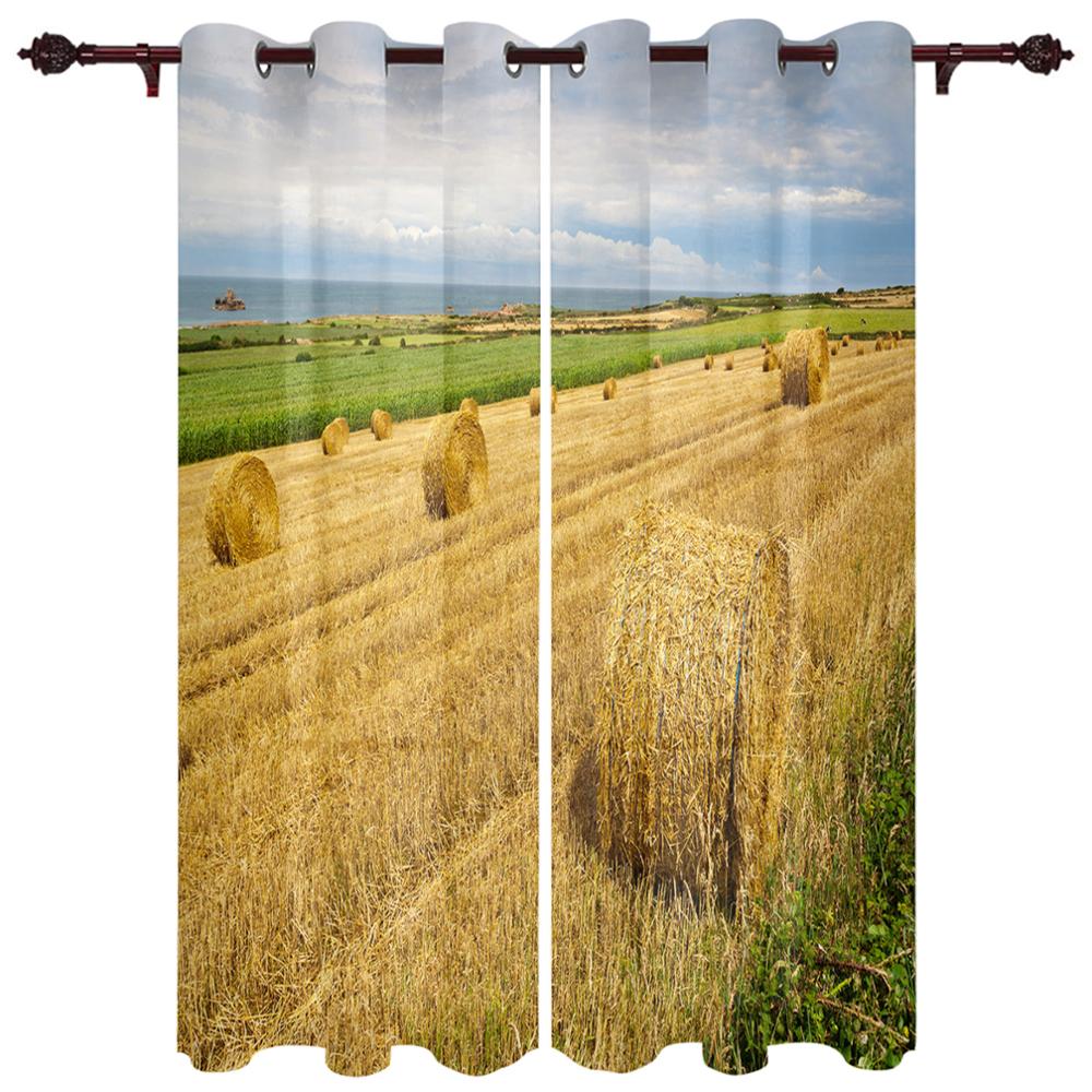 Farm Autumn Blue Sky White Cloud Trees Country Window Curtains Scenic ...