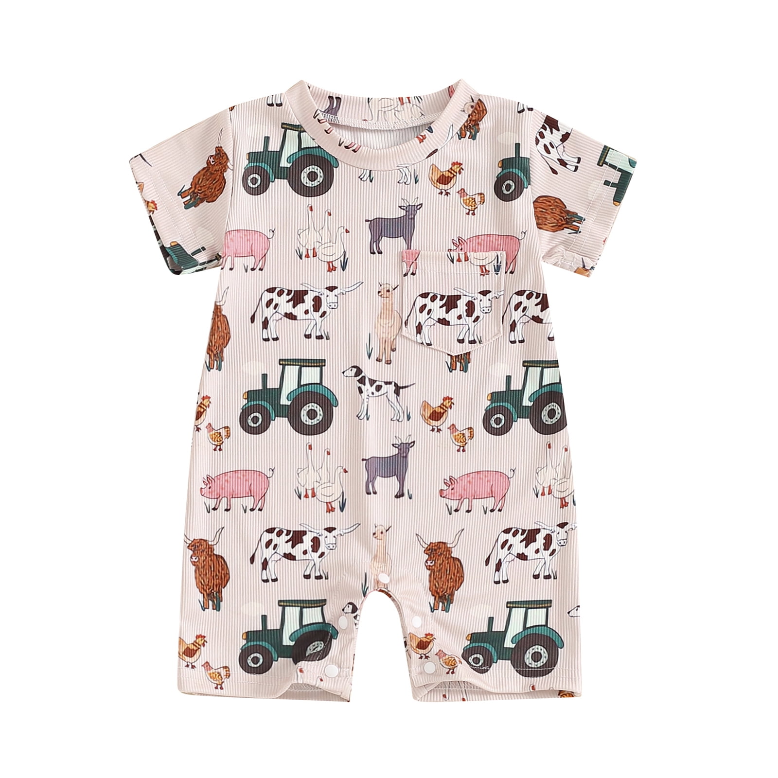 Farm Baby Clothes Boy Girl Country Animal Chicken Tractor Print Romper ...