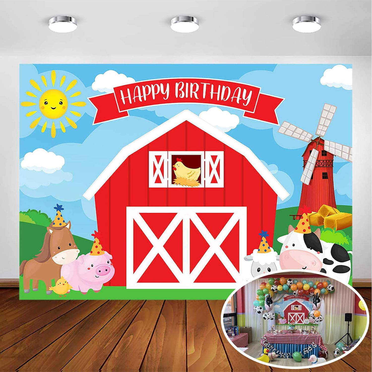 Farm Backdrop for Kids Birthday Party Decorations Red Barn Farm Animal ...