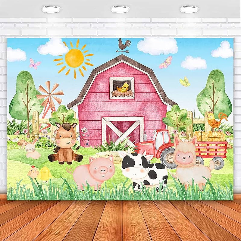 Farm Backdrop Red Farm Barnyard Animals Birthday Party Decorations Kids ...