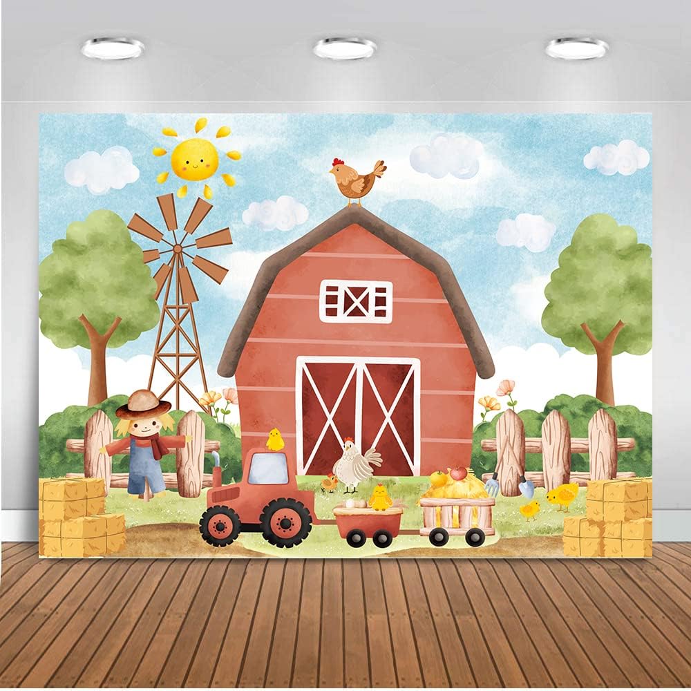 Farm Barn Backdrop Cartoon Farm Animals Kids Birthday Party Decoration ...