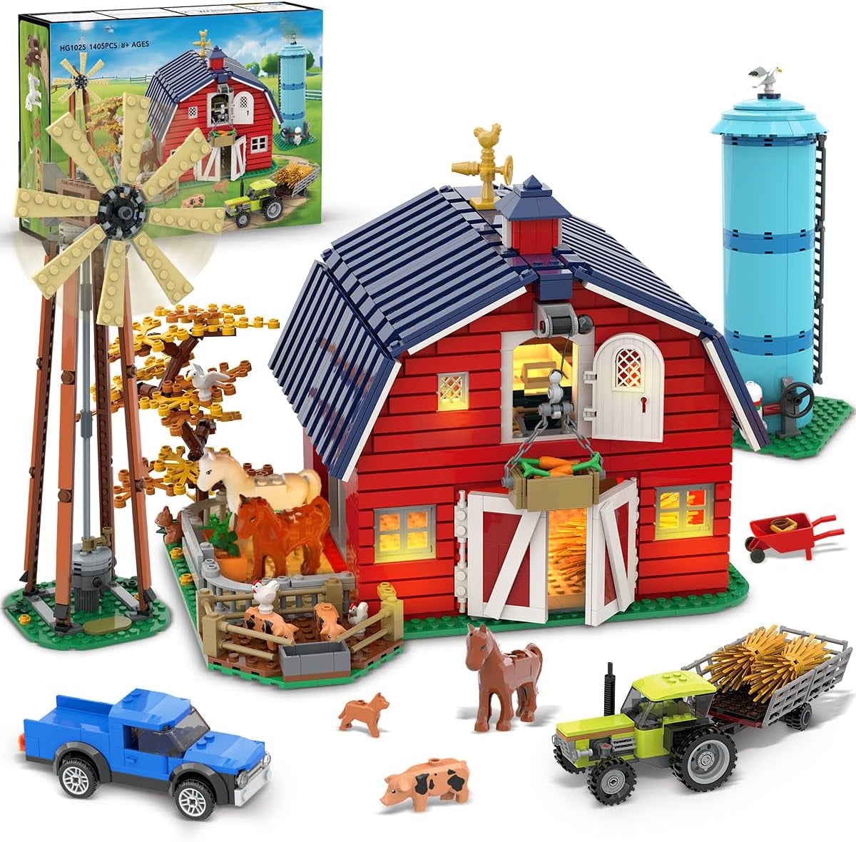 Farm Barn Building Set with Light, Western Farm House Building Block ...