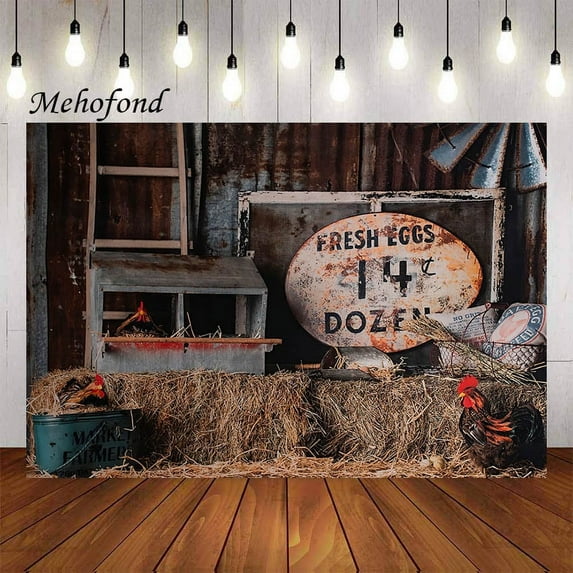 Farm Barn Haystack Chicken Kids Birthday Party Portrait ration Backdrop ...