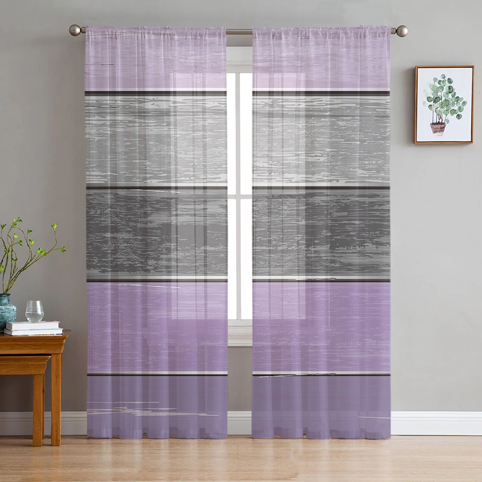 Farm Barn Lavender Purple Gradient Tulle Voile Curtains For Bedroom ...