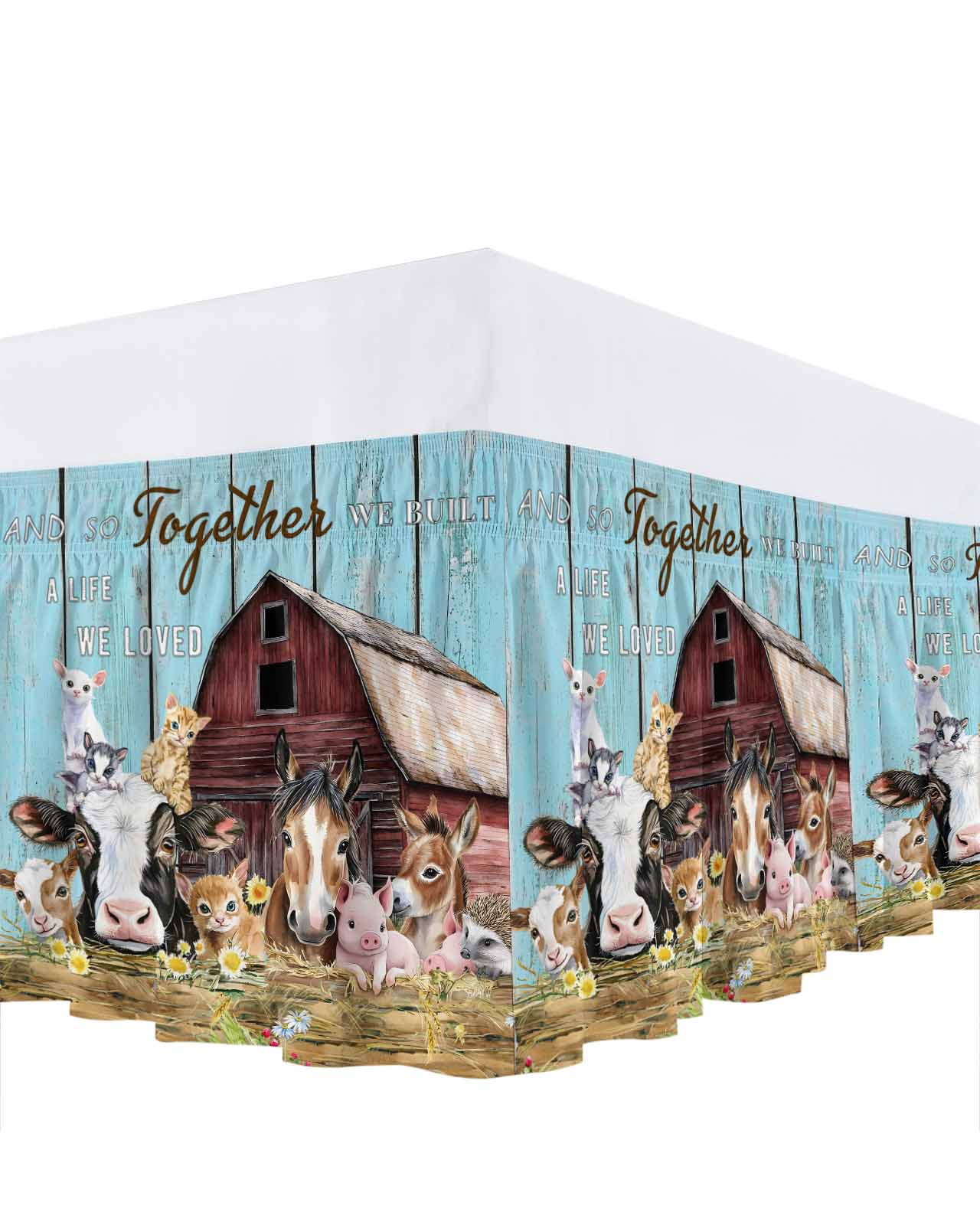 Farm Barn Ruffle Bed Skirt Queen Size Cow Pig Horse Sheep Adjustable ...