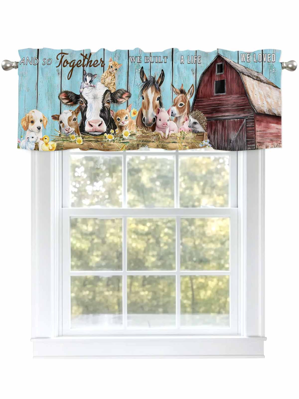 Farm Barn Valances for Windows Cow Pig Horse Sheep Farmhouse Animal ...