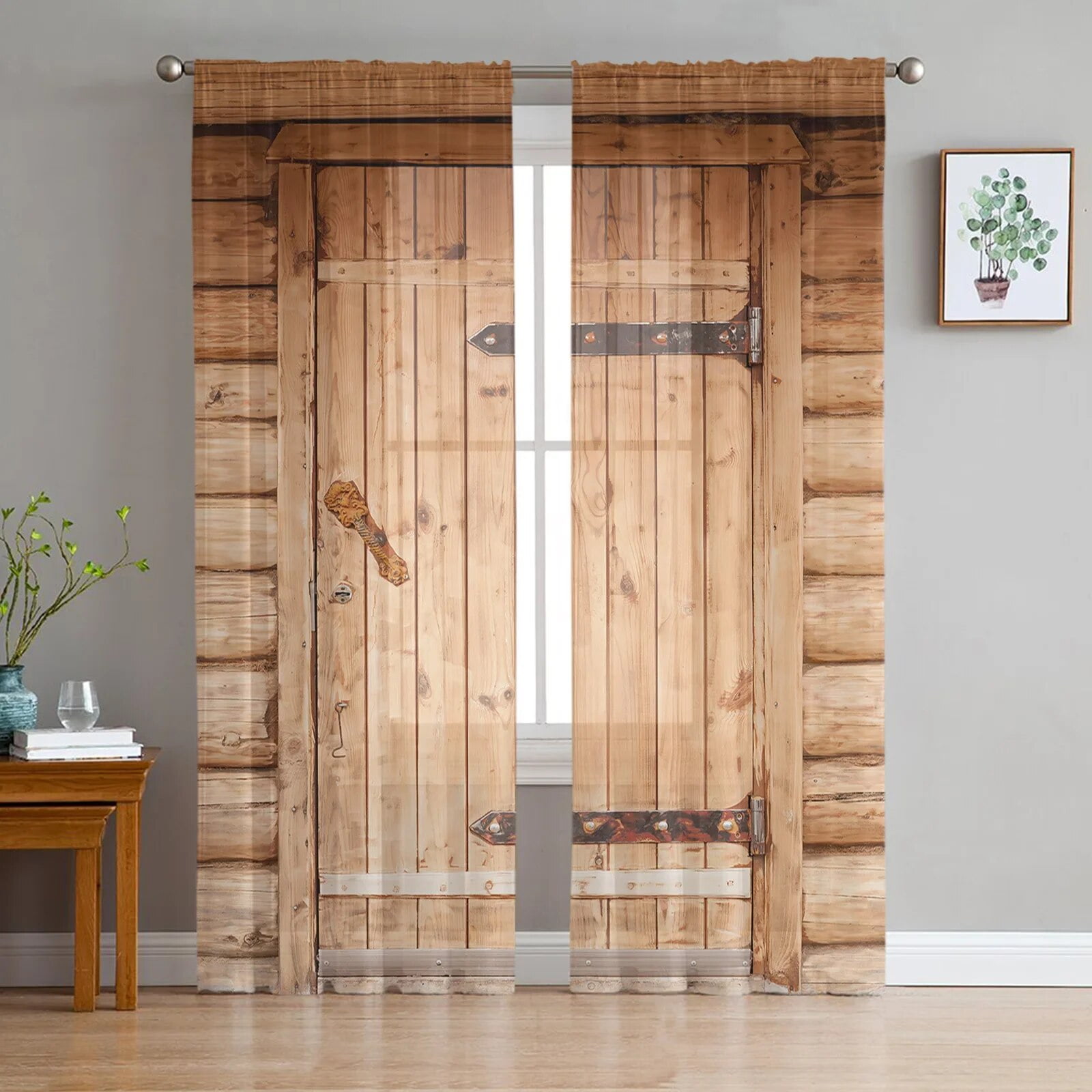 Farm Barn Wooden Door Tulle Curtains for Living Room Print Sheer Voile ...