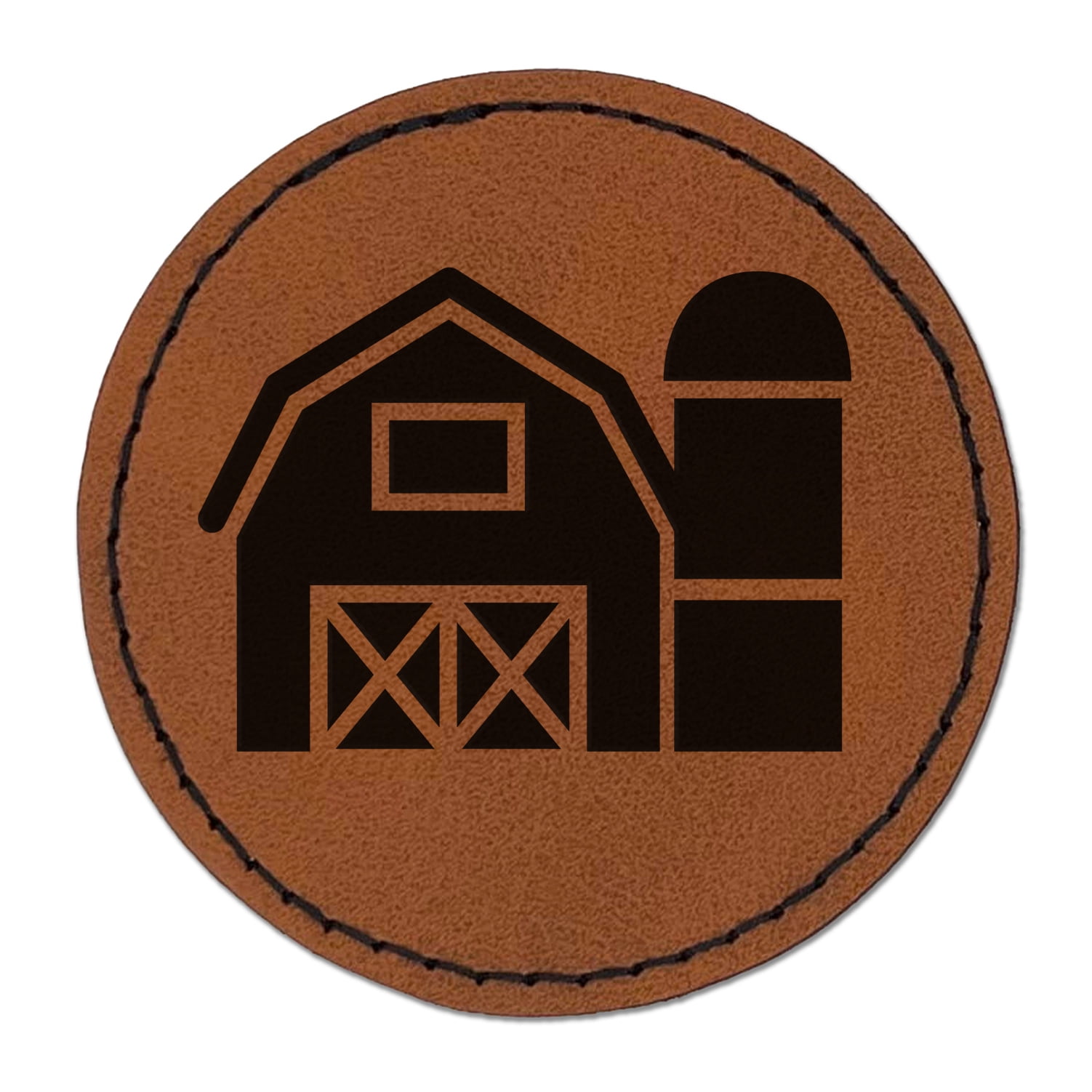 Farm Barn with Silo 2.5" Faux Leather Round Engraved Iron-On Patch ...