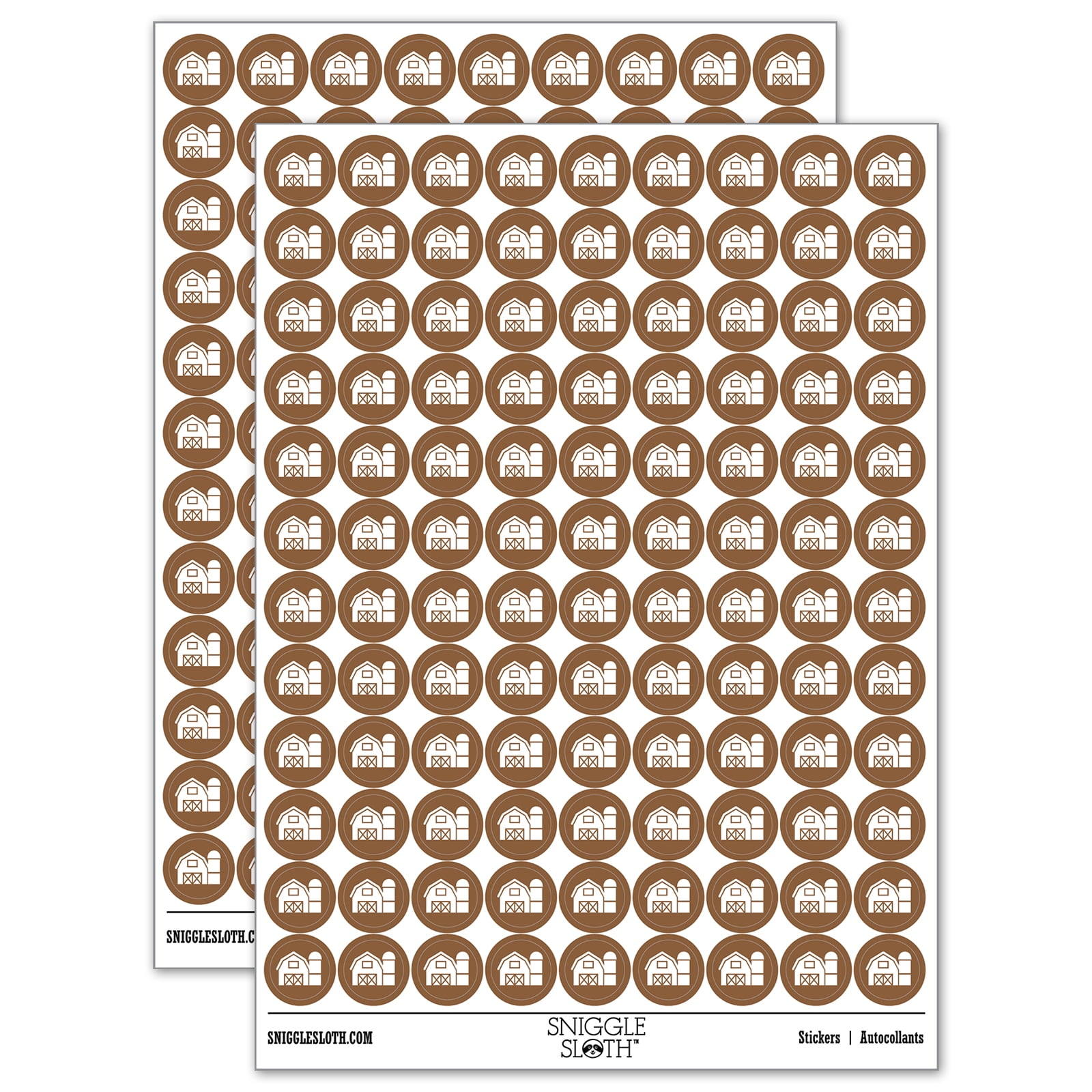 Farm Barn with Silo 200+ Round Stickers - Brown - Matte Finish - 0.50 ...
