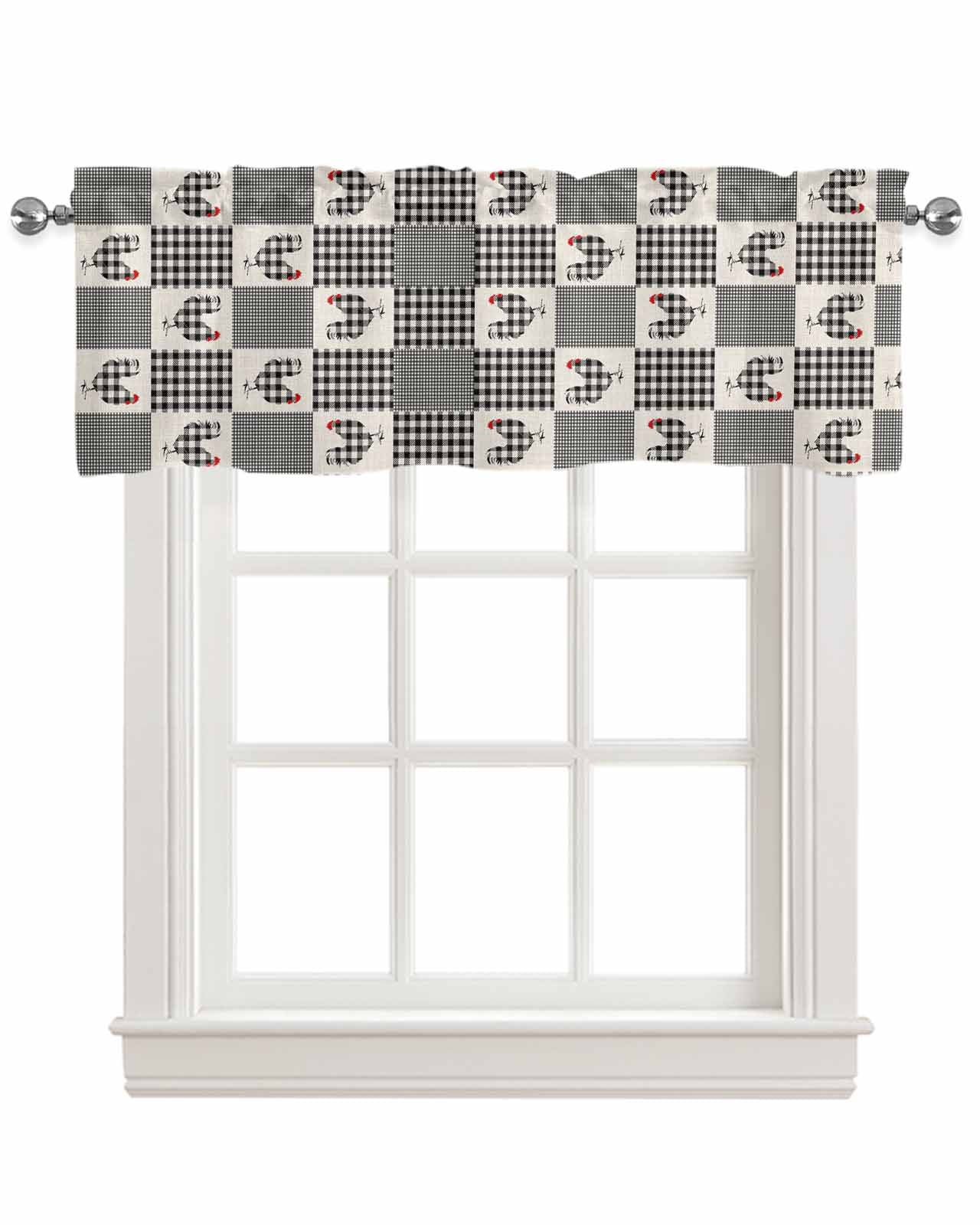Farm Beige Rooster Linen Curtain Valance for Bedroom/Bathroom/Kitchen ...