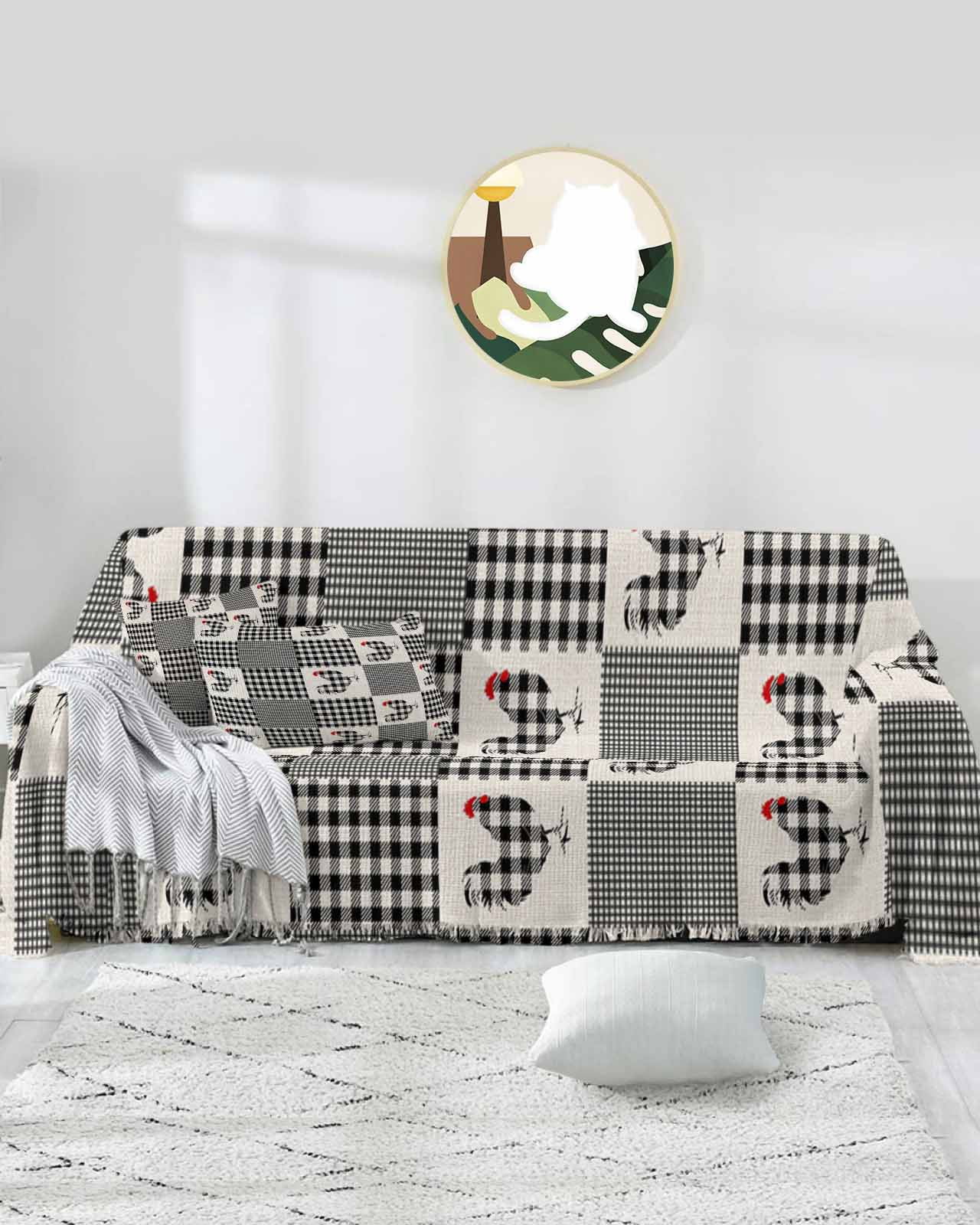 Farm Beige Rooster Sofa Couch Covers for 3 Cushion Couch,Washable L ...
