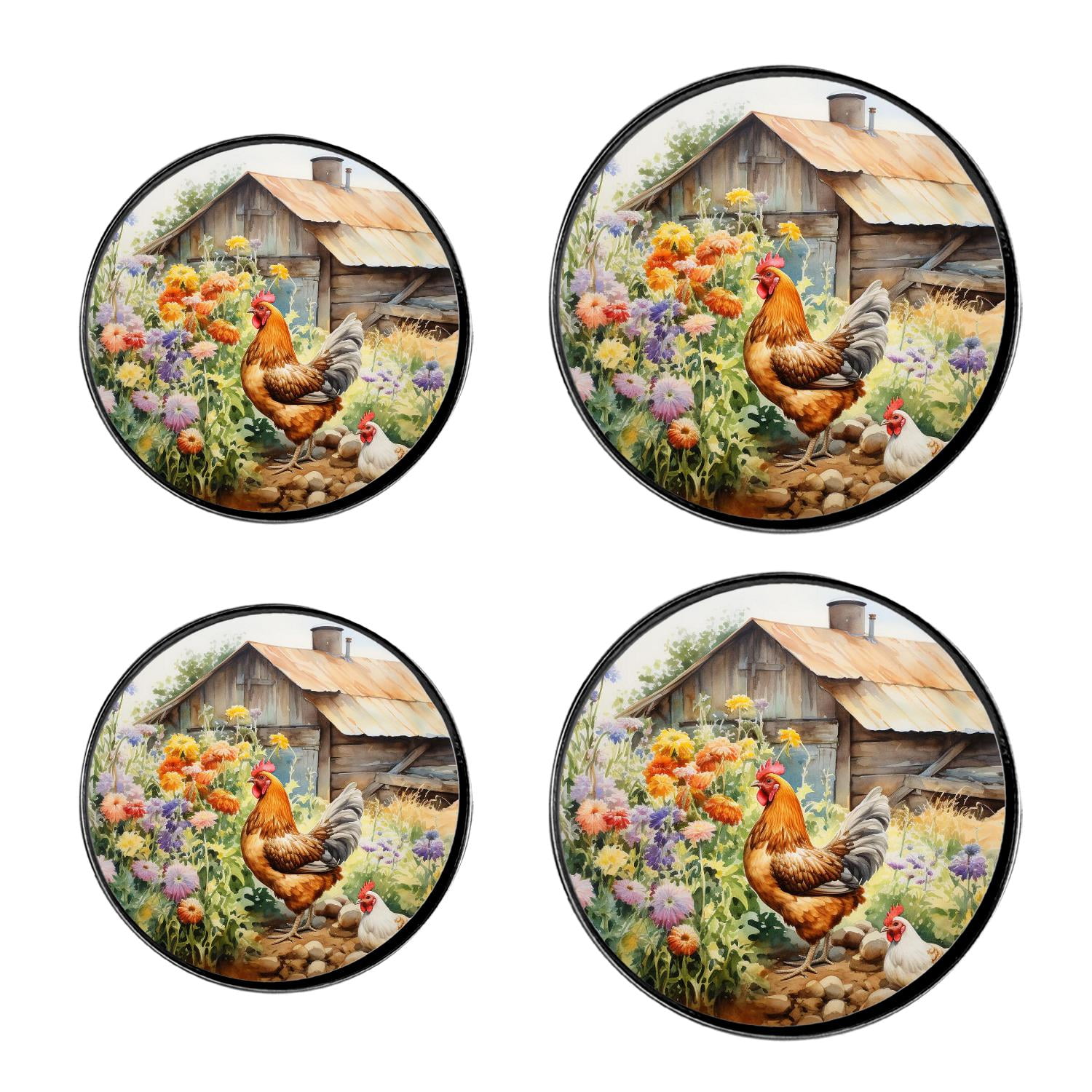 Farm Bird Rooster Flower Watercolor Lovely Stove Burner Covers Set,Gas ...