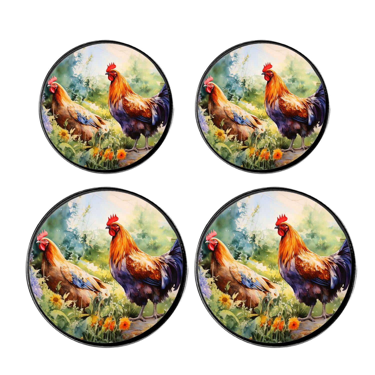 Farm Bird Rooster Flower Watercolor Print Stove Burner Covers Set,Gas ...