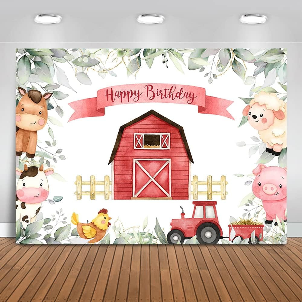 Farm Birthday Backdrop Barnyard Animals Birthday Background Animals ...