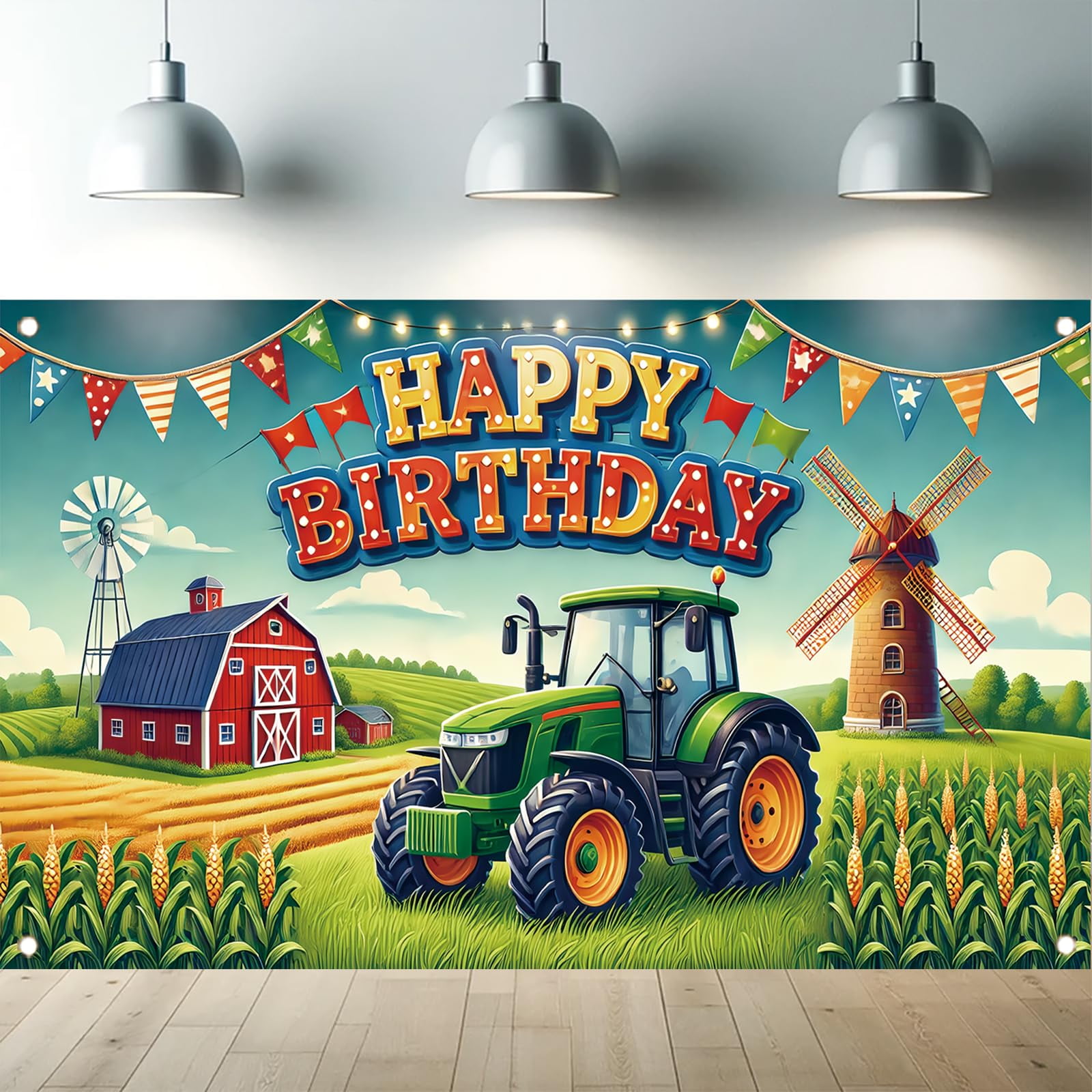 Farm Birthday Backdrop FEV6 for Kids Green Grass Farm Barn Tractor ...