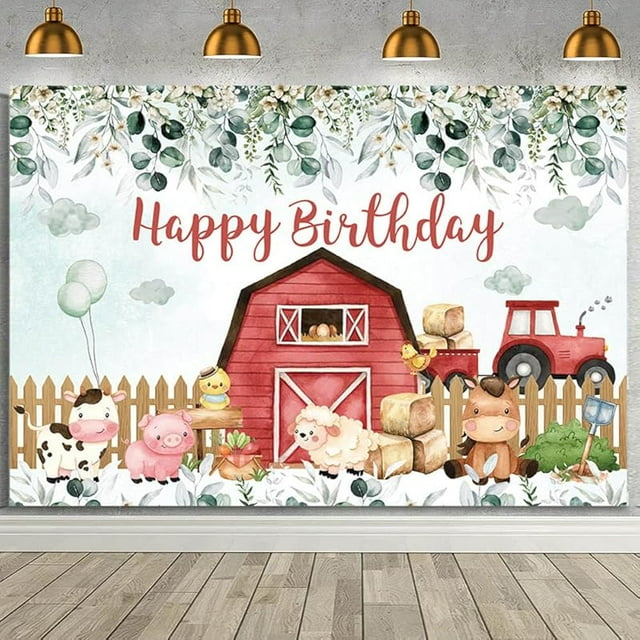 Farm Birthday Backdrop Farm Happy Birthday Decorations Banner for Kids ...