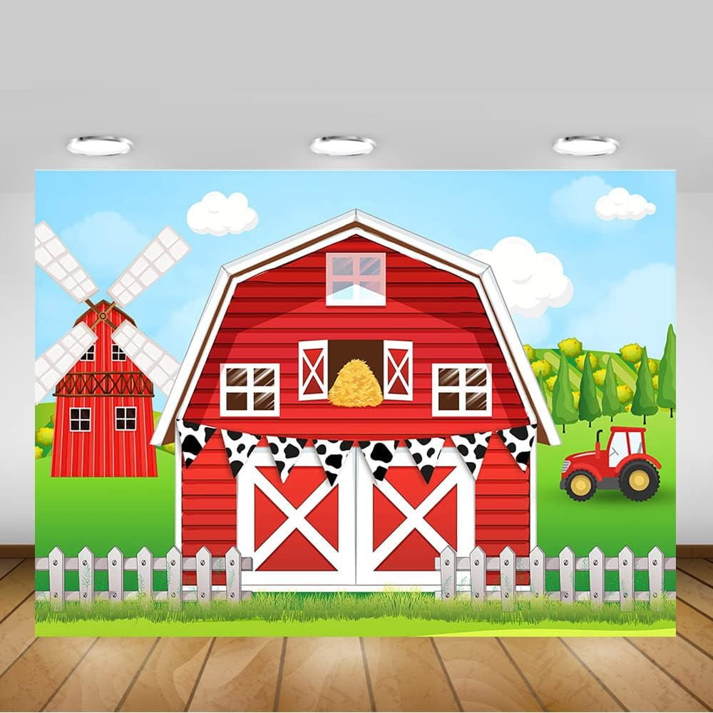 Farm Birthday Backdrop Red Barn Door Banner Props Animals Theme Baby ...