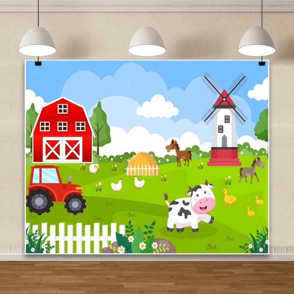 Farm Birthday Backdrop Red Barn Door Farm Animals Photography ...