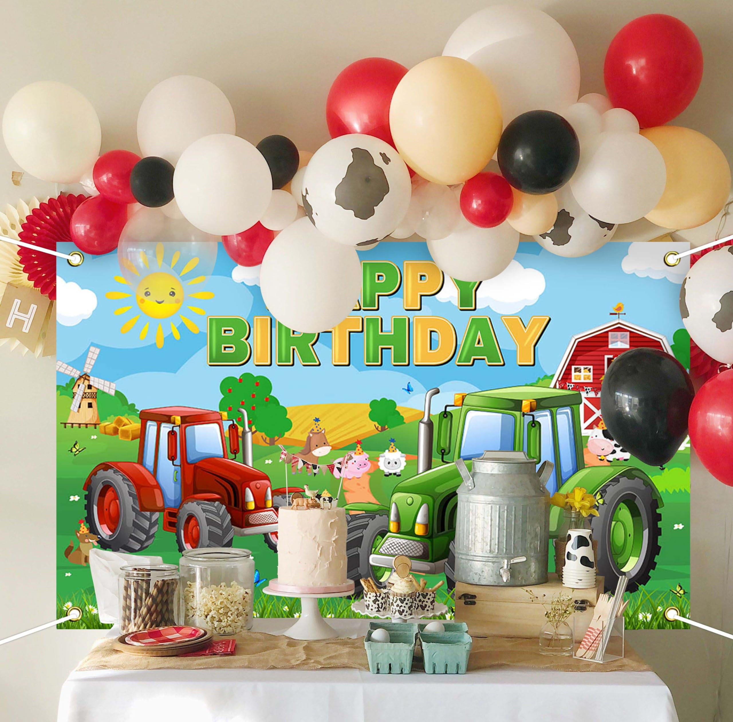 Farm Birthday Backdrop for Kids Green Grass Farm Tractor Birthday Party ...
