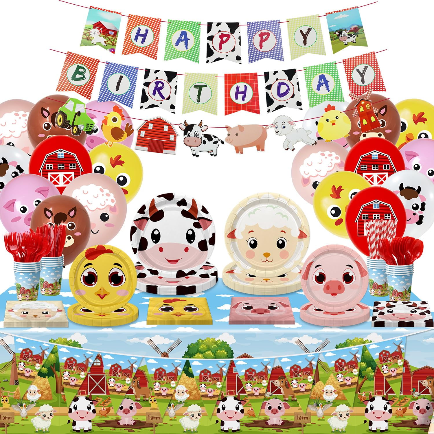 Farm Birthday Decorations -181 DHF10 Pcs Farm Birthday Party Supplies ...