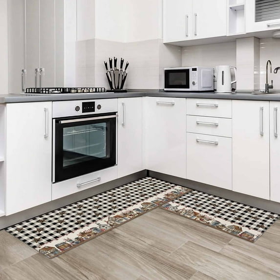 Farm Black 2 Pieces Non-Slip Kitchen Mat Set Brown Western Texas Star ...