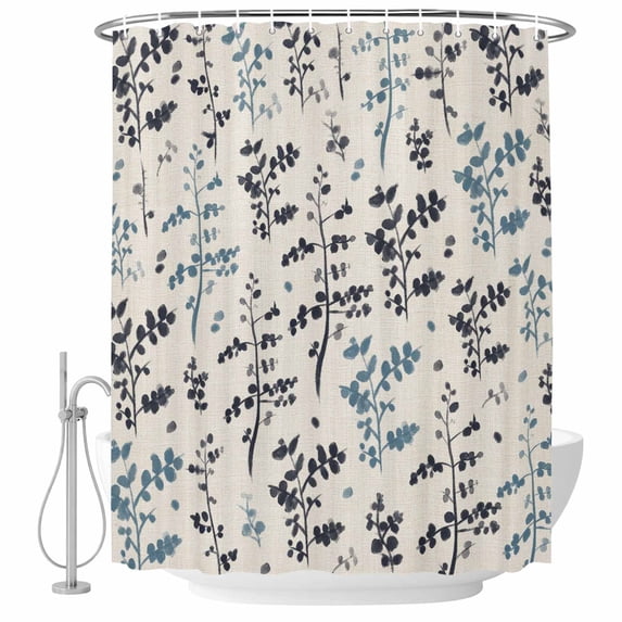 Farm Black Blue Leaves Shower Curtain for Bathroom, Country Style Leaf ...