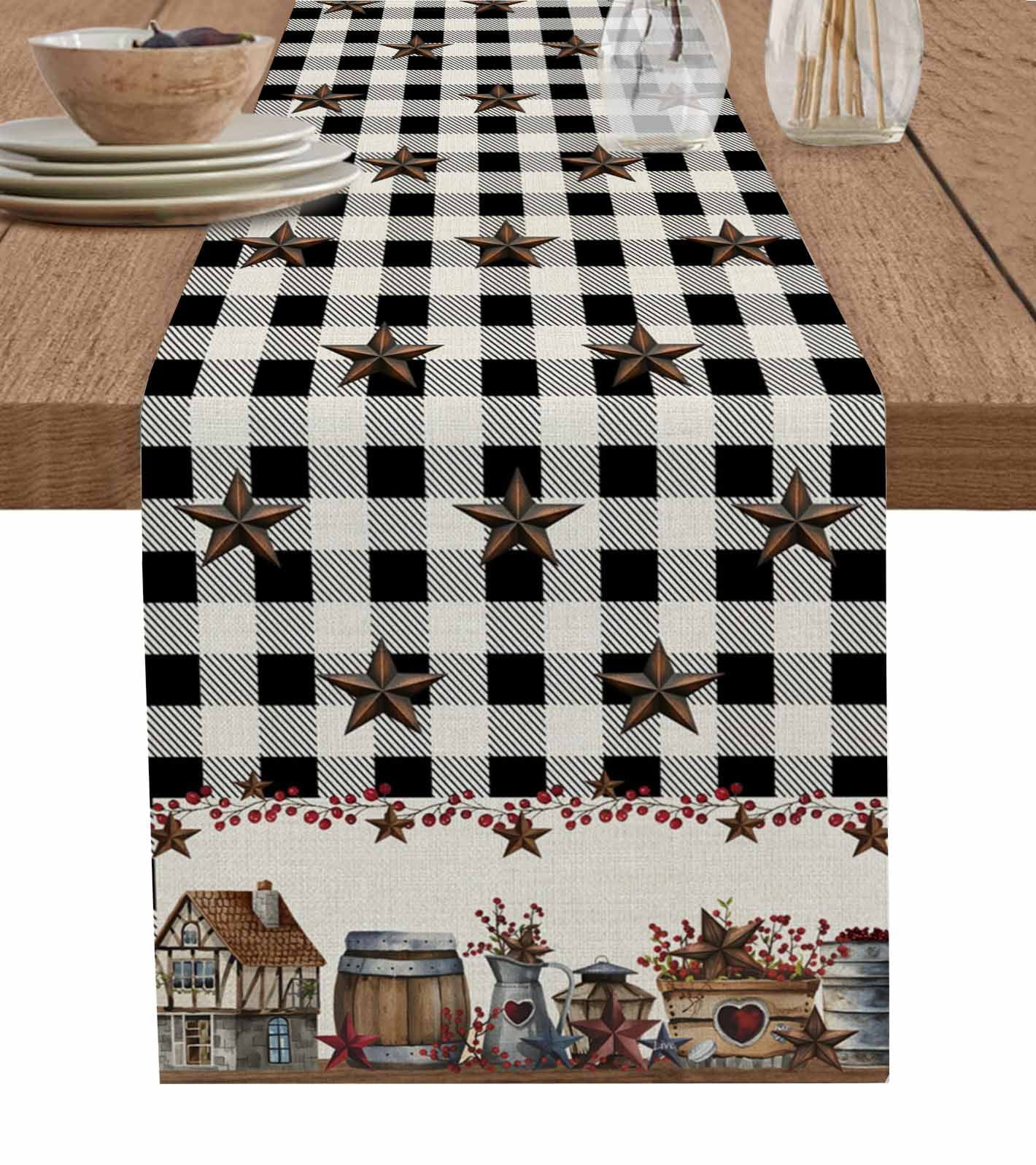 Farm Black Burlap Cotton Table Runner 13x70 Inches Long, Brown Western ...