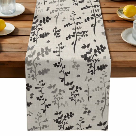 Farm Black Leaves Table Runner, Country Style Plant Leaf Floral Retro ...