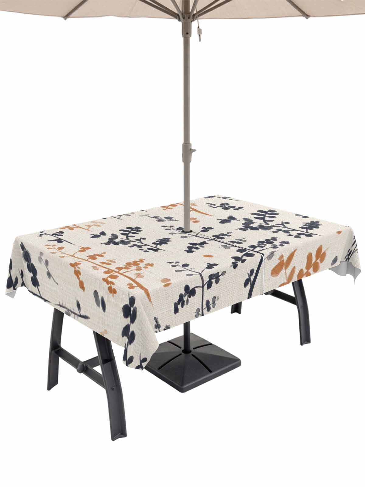 Farm Black Orange Leaves Rectangle Outdoor Tablecloth with Umbrella ...