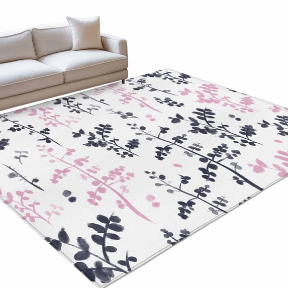 Farm Black Pink Leaves 3x5ft Non Slip Area Rug Country Style Leaf ...