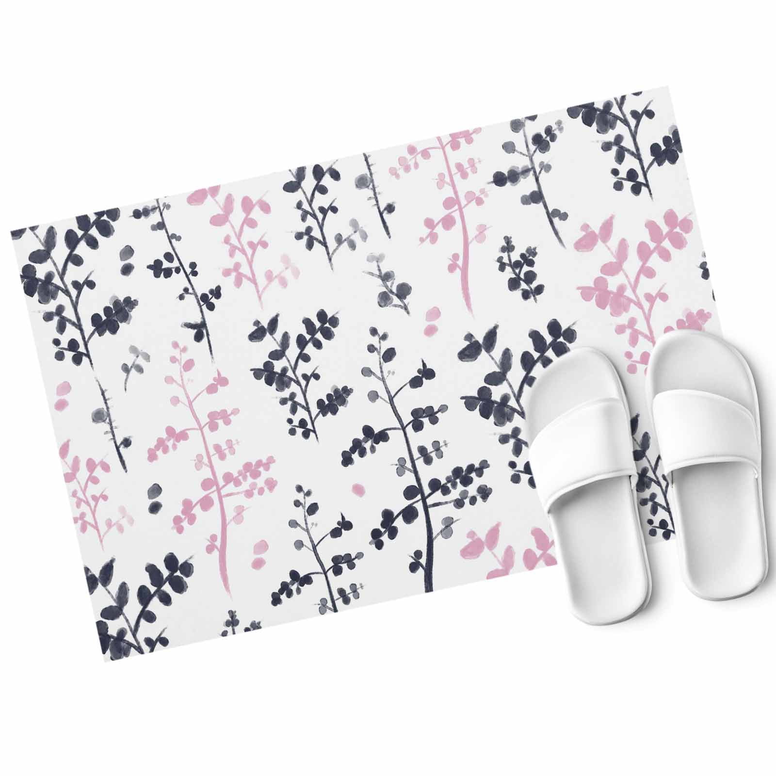 Farm Black Pink Leaves Door Mat Country Style Leaf Floral Retro Plant ...