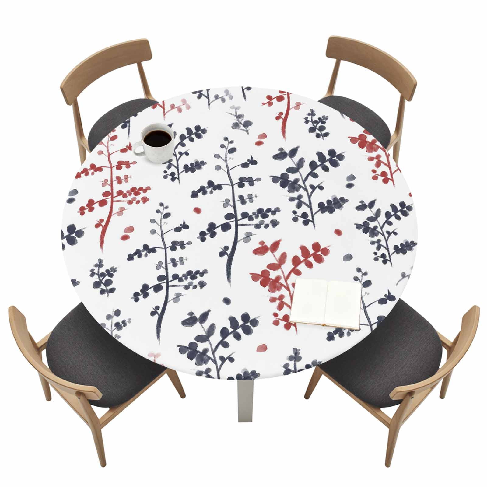 Farm Black Red Leaves Round Fitted Tablecloth with Elastic Edge Country ...