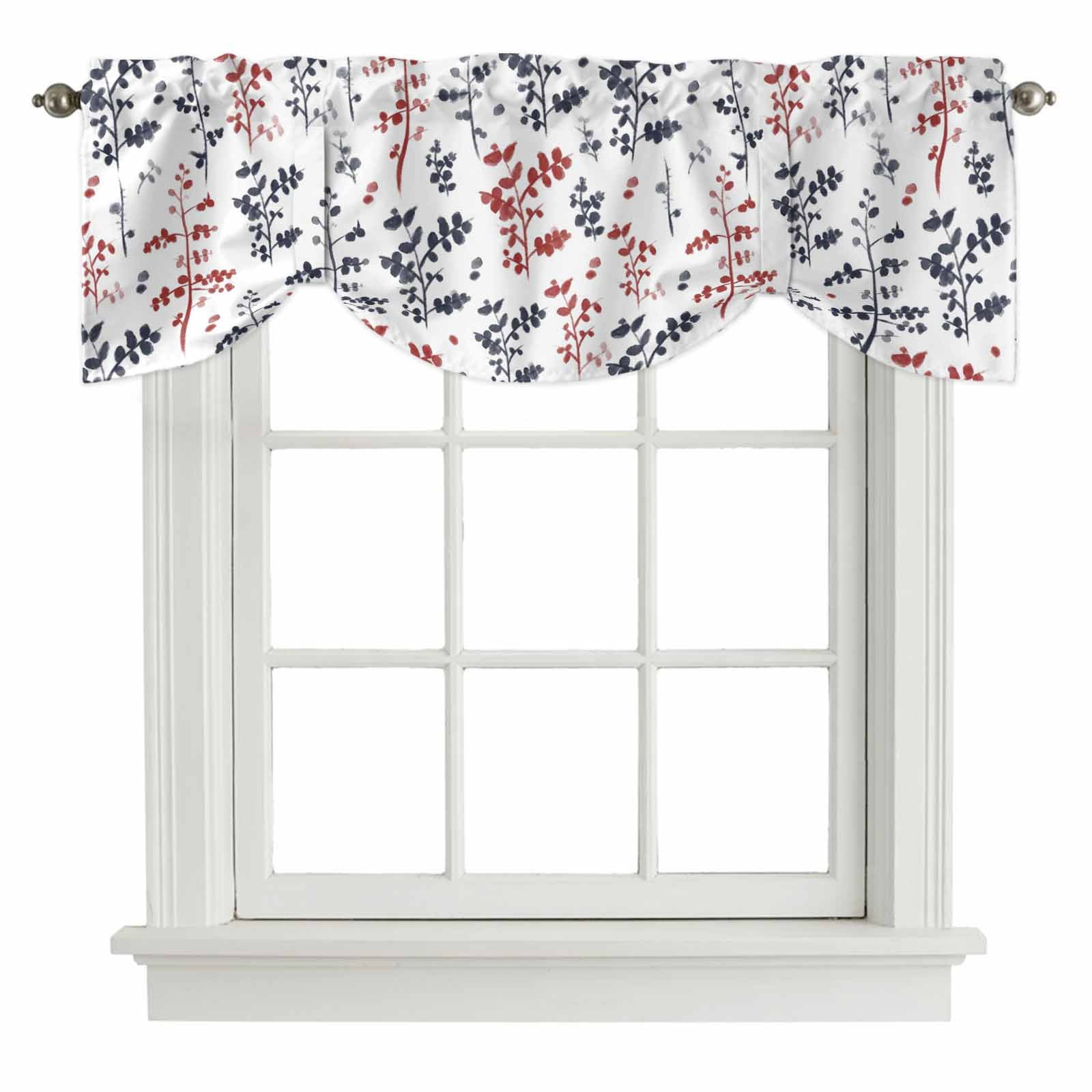 Farm Black Red Leaves Tie Up Valance Curtains Country Style Leaf Floral ...