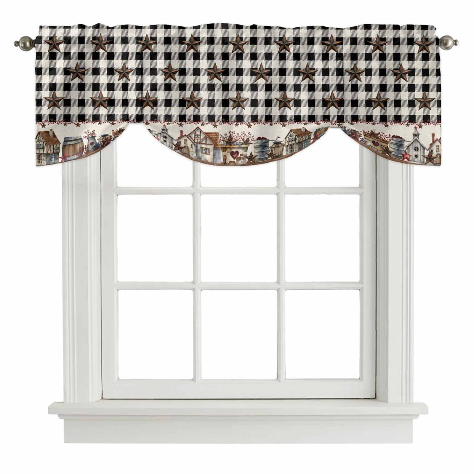 Farm Black Tie Up Valance Curtains for Windows, Kitchen Curtains Window ...