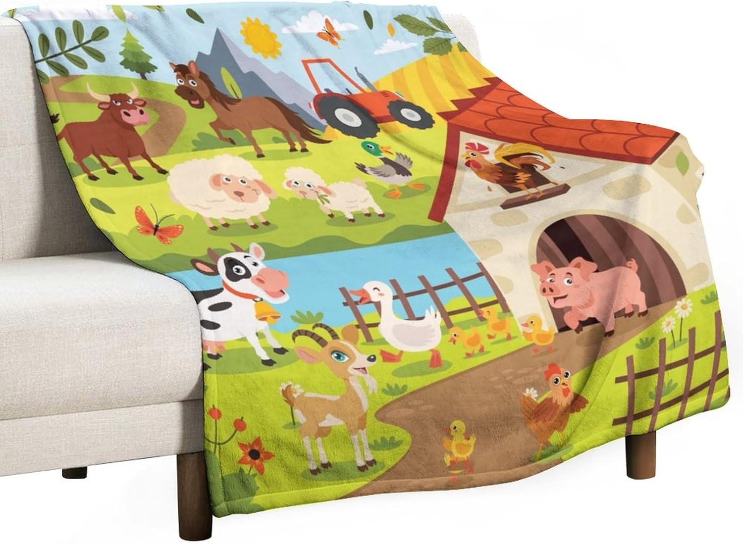 Farm Blanket Rustic Farmhouse Cartoon Cute Horse Cow Pig Sheep Chicken ...