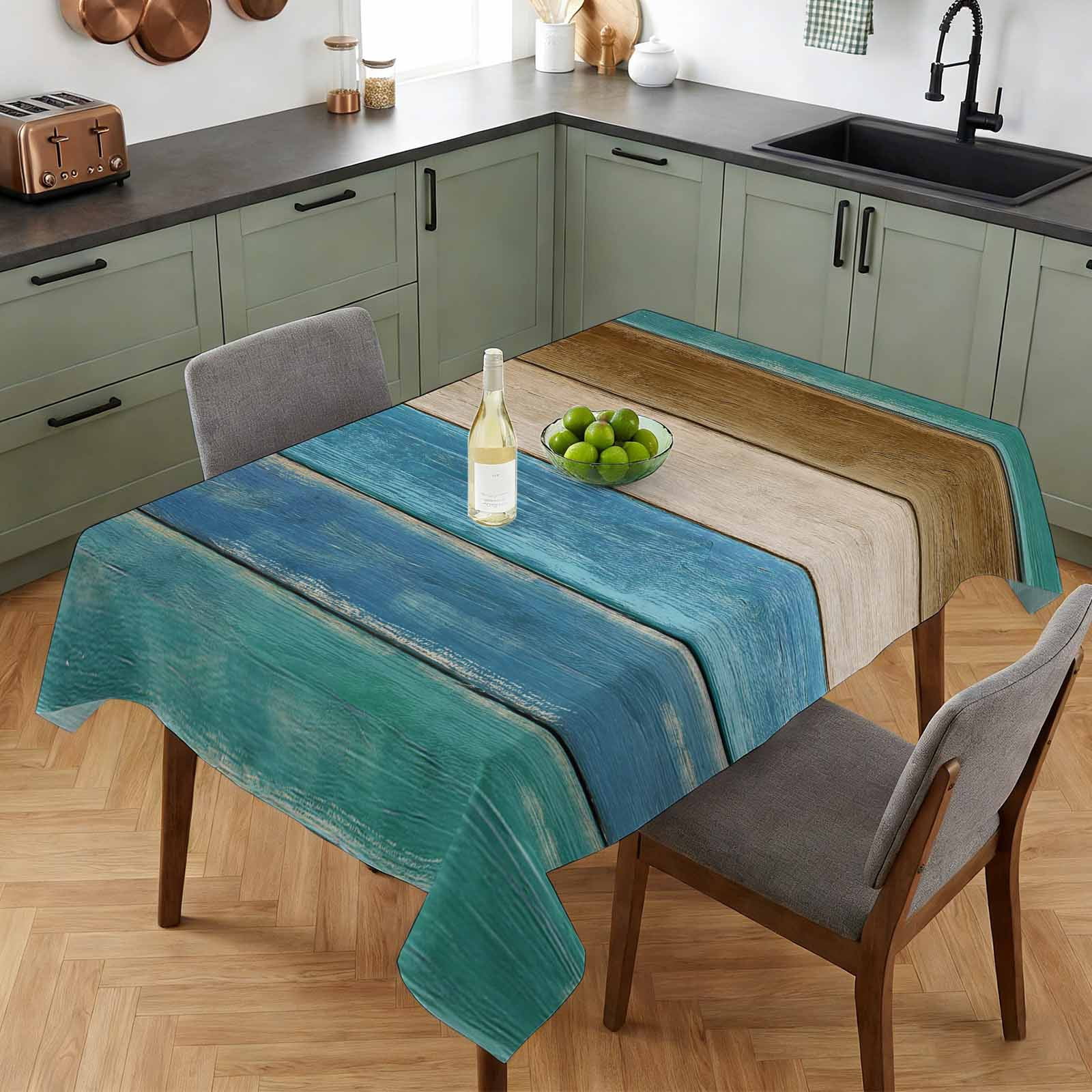 Farm Blue Brown Green Wood Board Table Cloth 52x70in, Waterproof ...