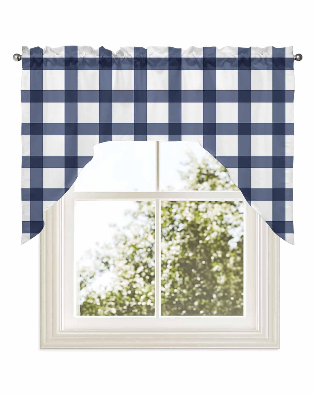 Farm Blue Plaid Swag Valance for Windows 56'' x 36'', Light Filtering ...