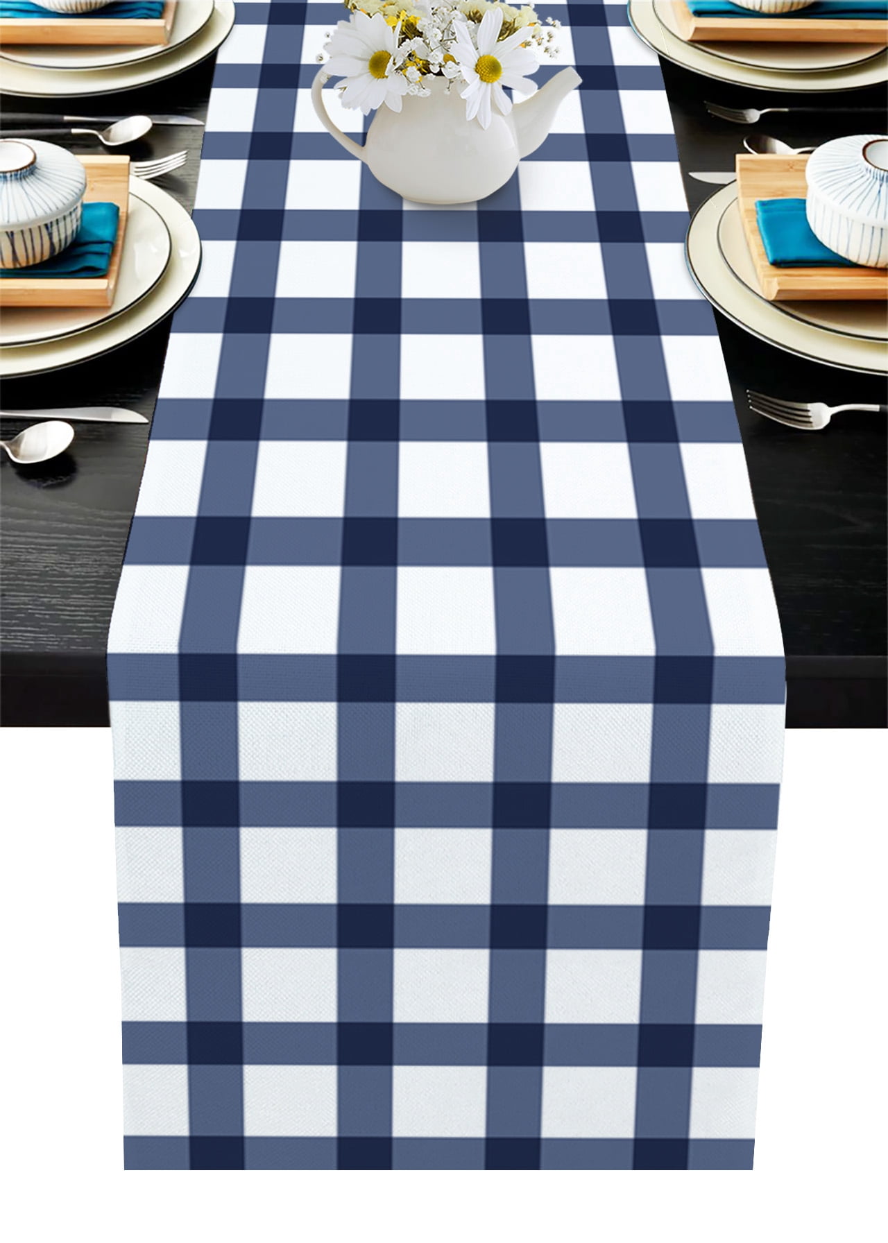 Farm Blue Plaid Table Runner 72 Inches, Bed Runner Dresser Scarves ...